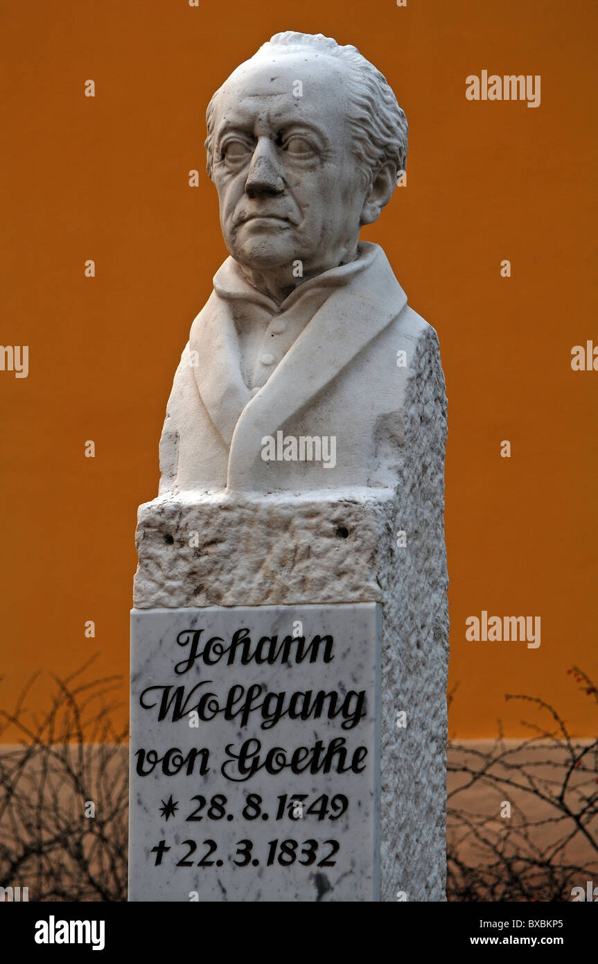 Goethe memorial in front of the Goethetheater theater, Goethe town Bad ...