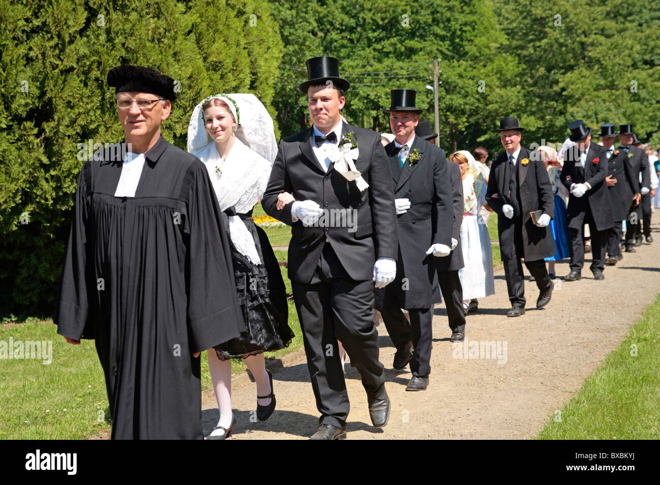members of the local costume group Rubisko in Luebbenau acting a ...