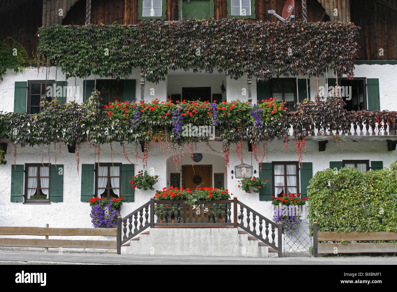 Germany Bavaria Berchtesgaden land Bavarian architecture balconies with ...
