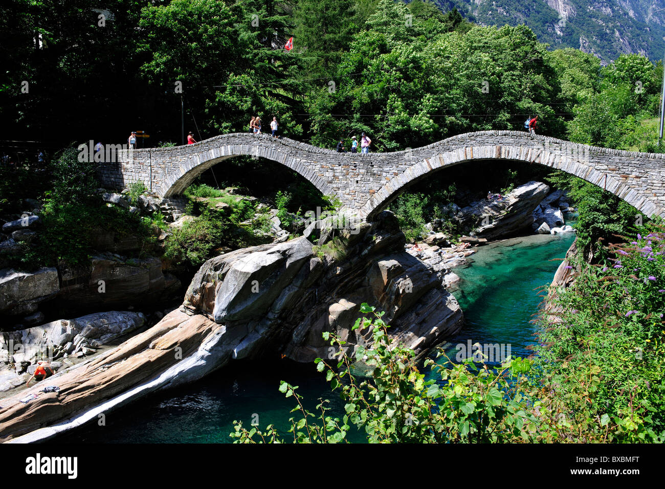 Ponte dei Salti bridge crossing the Verzasca River at Lavertezzo in the ...