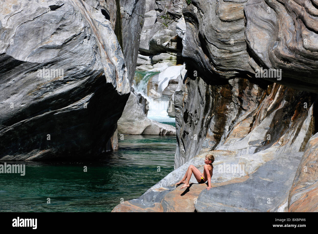 Verzasca River flowing through Verzasca Valley, Canton of Ticino ...
