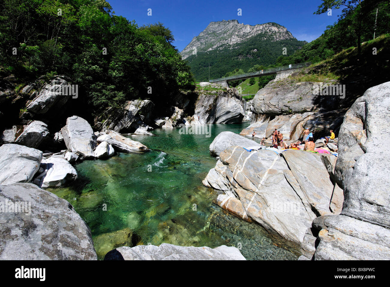 Verzasca River flowing through Verzasca Valley, Canton of Ticino ...