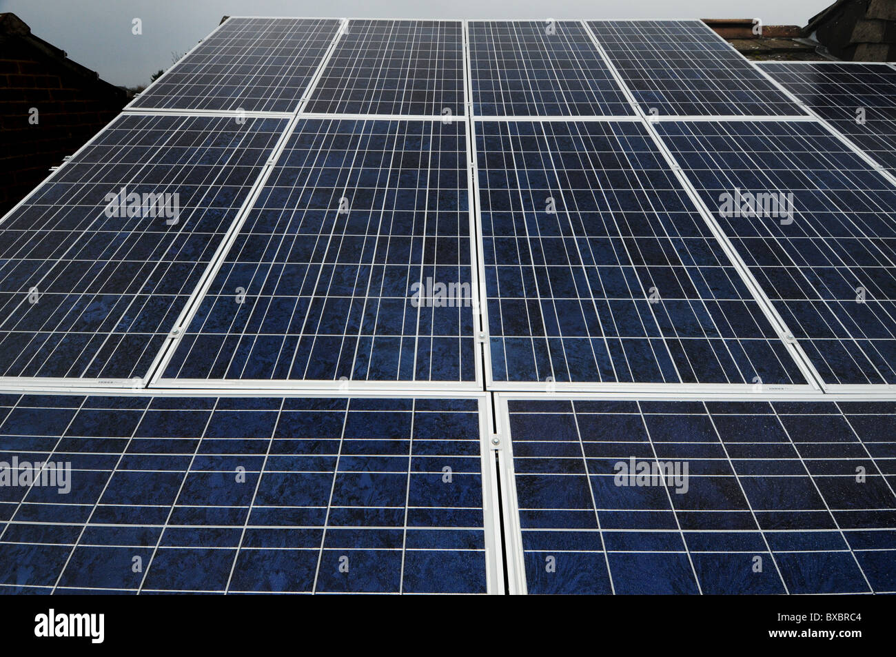 Solar panel installation showing the roof panels, inverter and internal ...