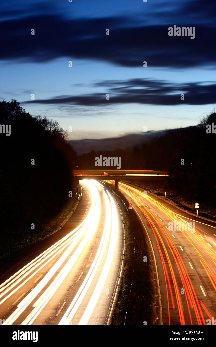 Highway, freeway, Autobahn, lights of cars on the street, headlights ...