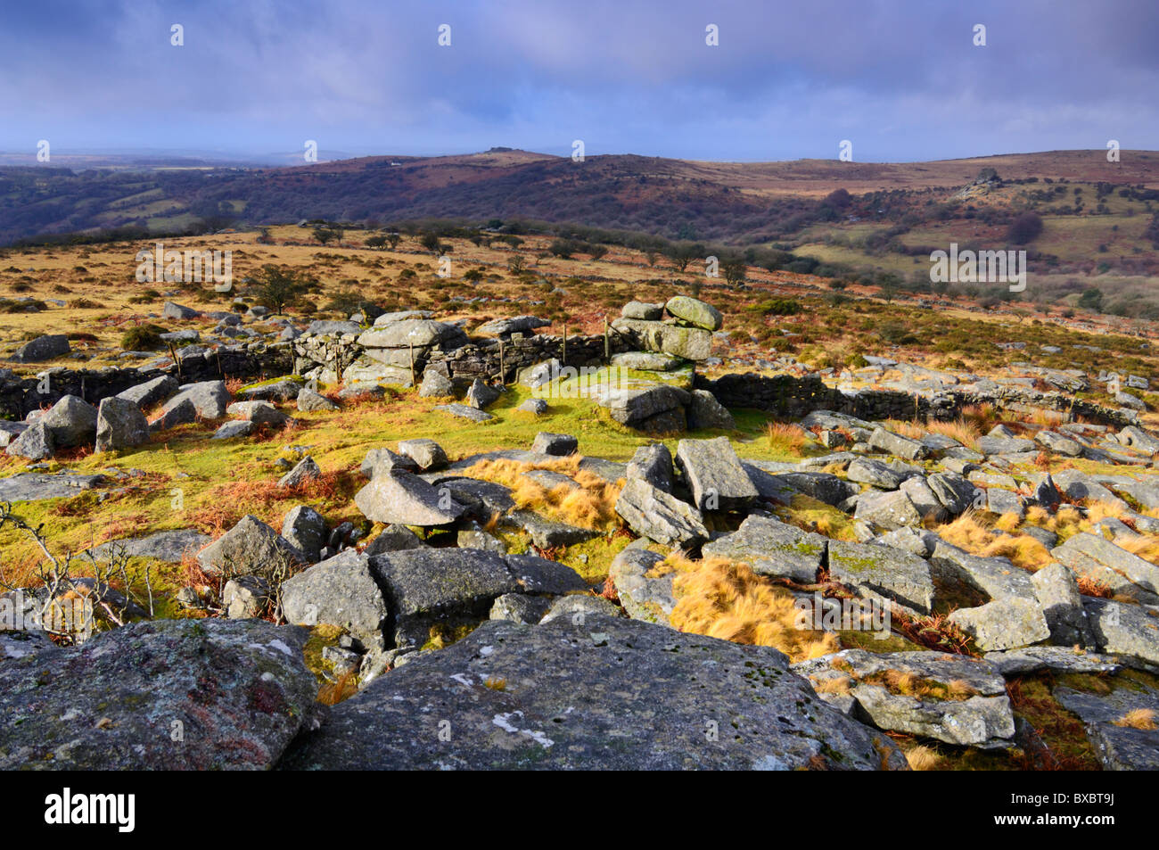 View over the Walkham Valley from Kings Tor on Dartmoor National Park ...