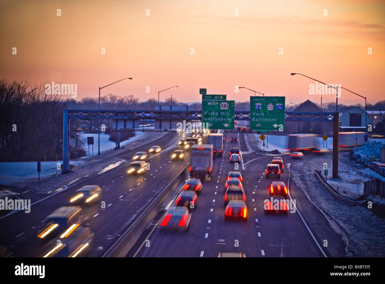 late afternoon interstate high way exit and entrance ramps Stock Photo ...