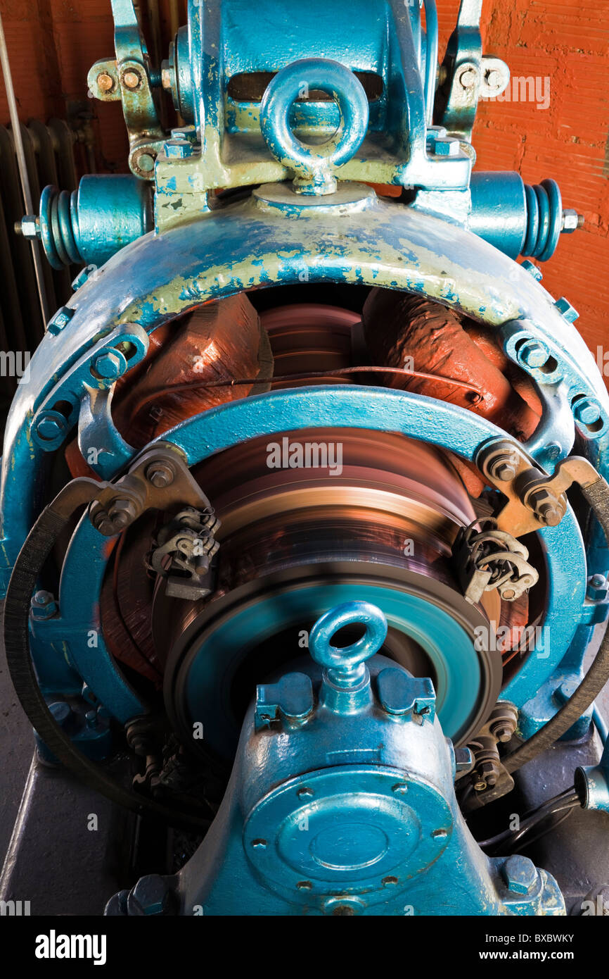 Rotor working in the old engine - part of the elevator mechanery Stock ...