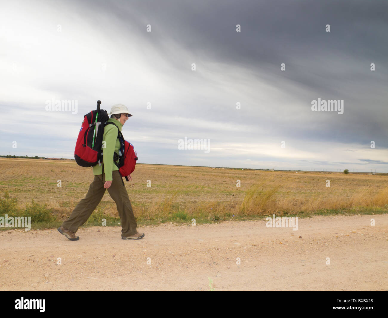 Pilgrim walking the Camino de Santiago, Spain Stock Photo - Alamy