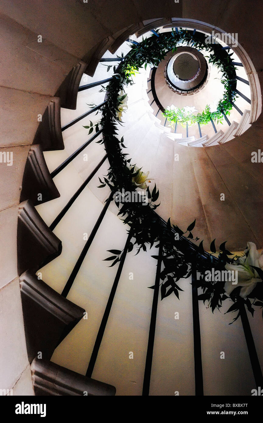 Photo shows the spiral staircase inside Haldon Belvedere, a folly near ...