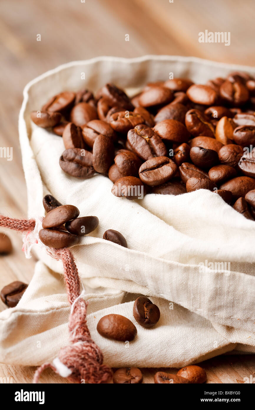 Coffee beans in sack Stock Photo - Alamy