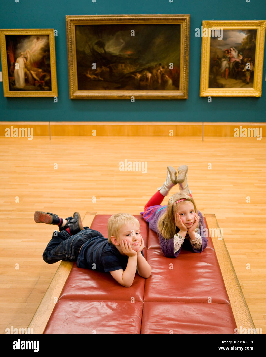 Bored kids at an art gallery - Tate museum London Stock Photo - Alamy