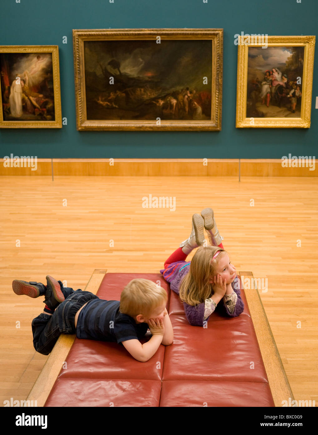 Bored kids at an art gallery - Tate museum London Stock Photo - Alamy
