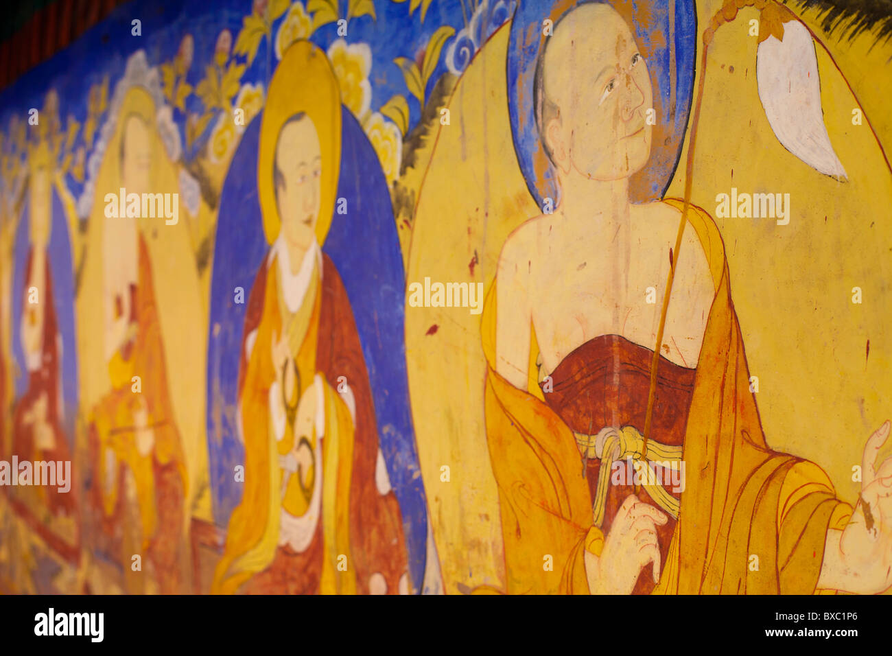 Wall painting of buddist monks at the Thiksey monastery Stock Photo - Alamy