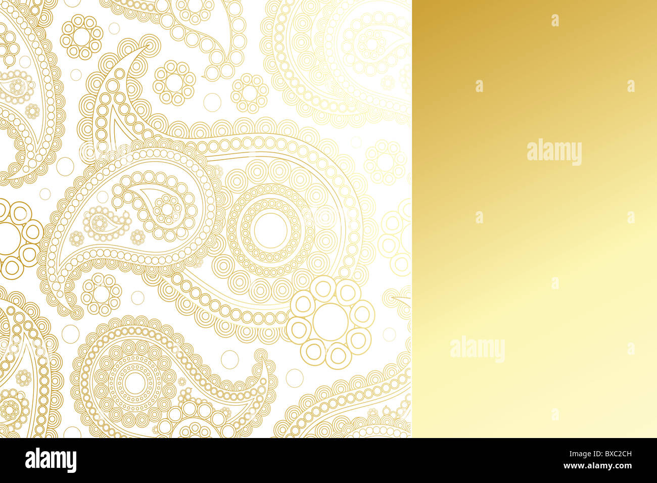 Festive card in golden paisley design and golden panel as copy space ...