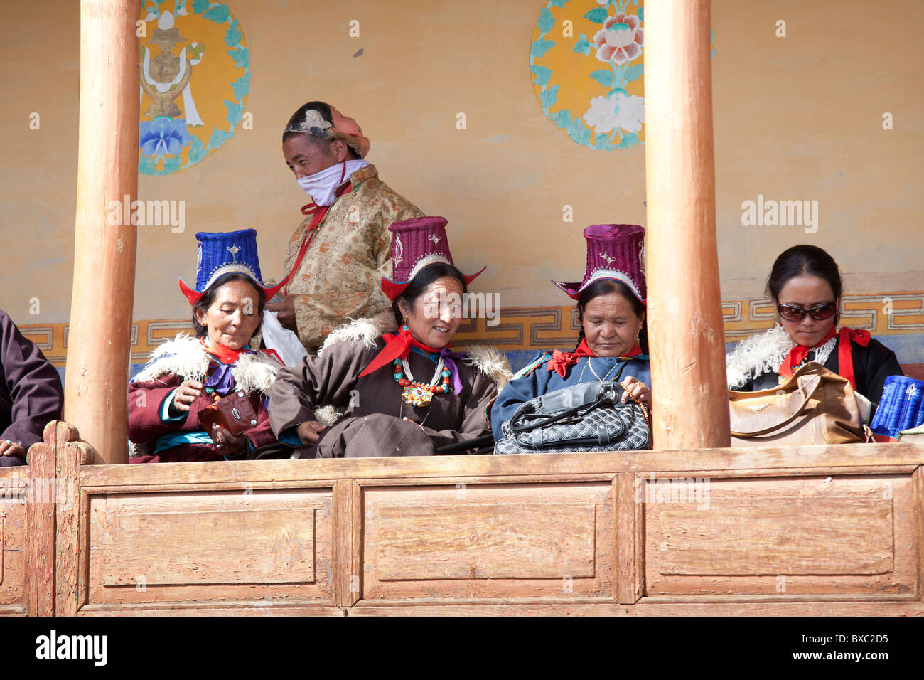 Ladakhi women of high social standing watching the festivities from ...