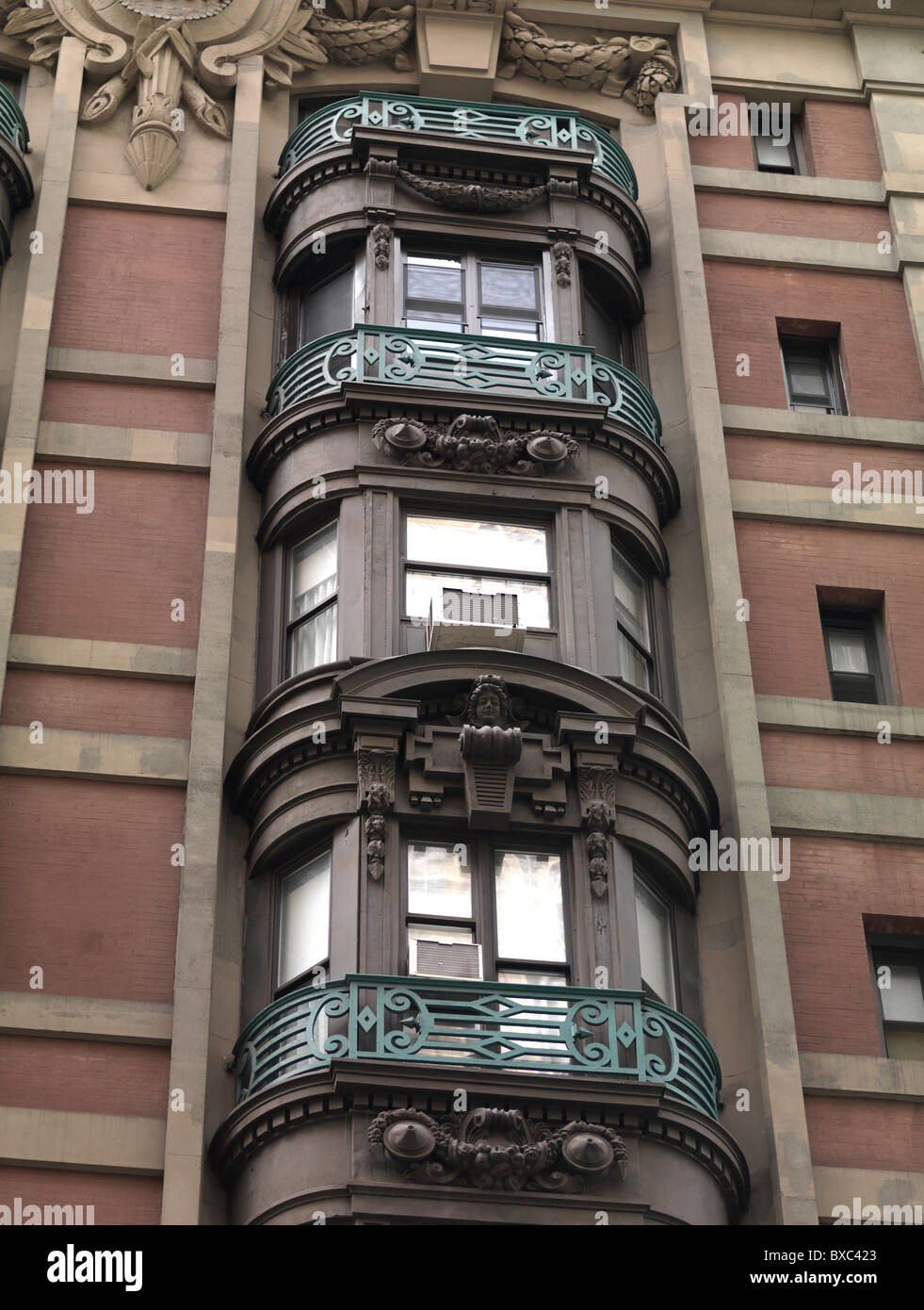 Ornate bay windows in a building in Manhattan, New York City, U.S.A ...