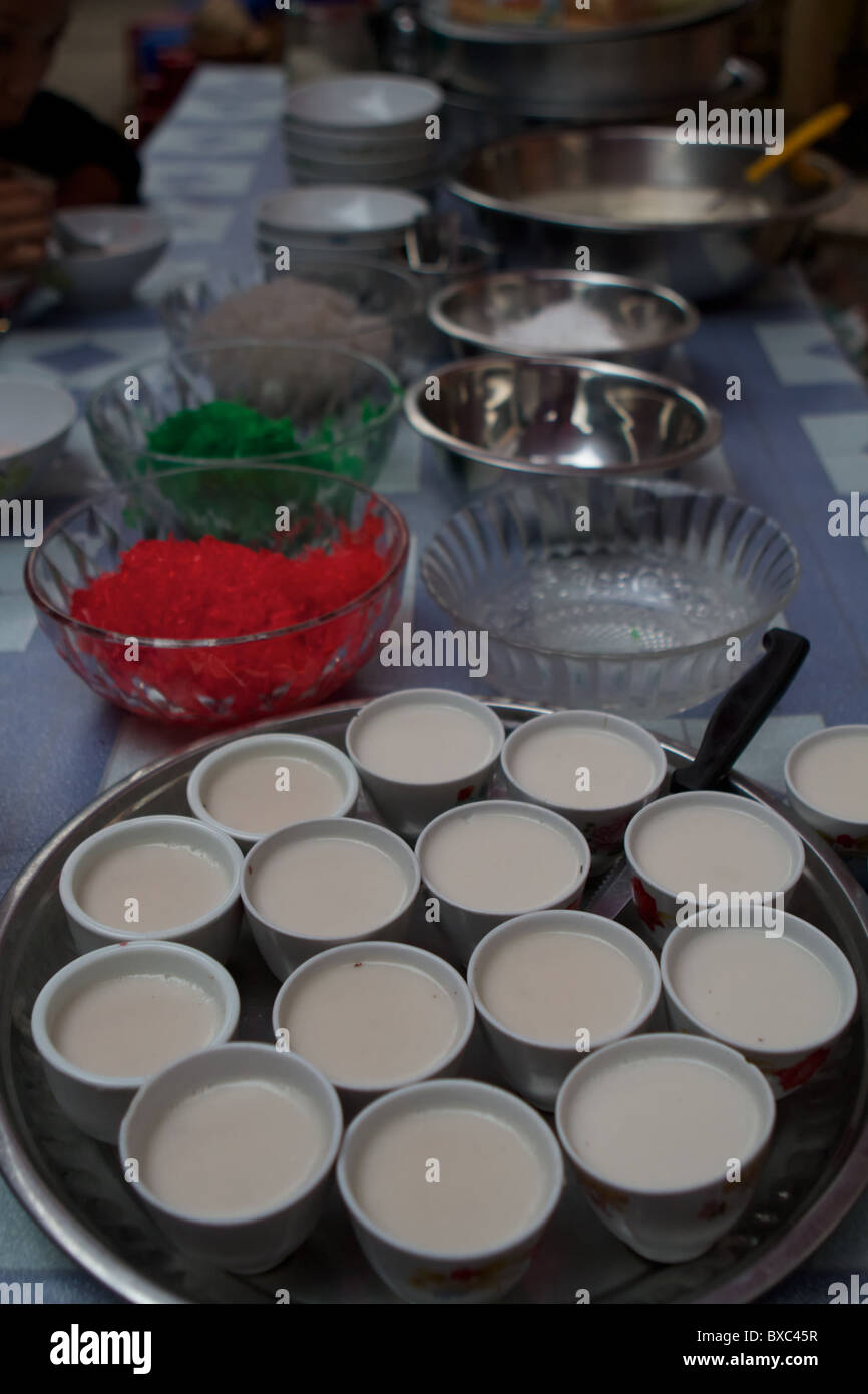 bowls of coconut and different kind of jelly from myanmar Stock Photo ...