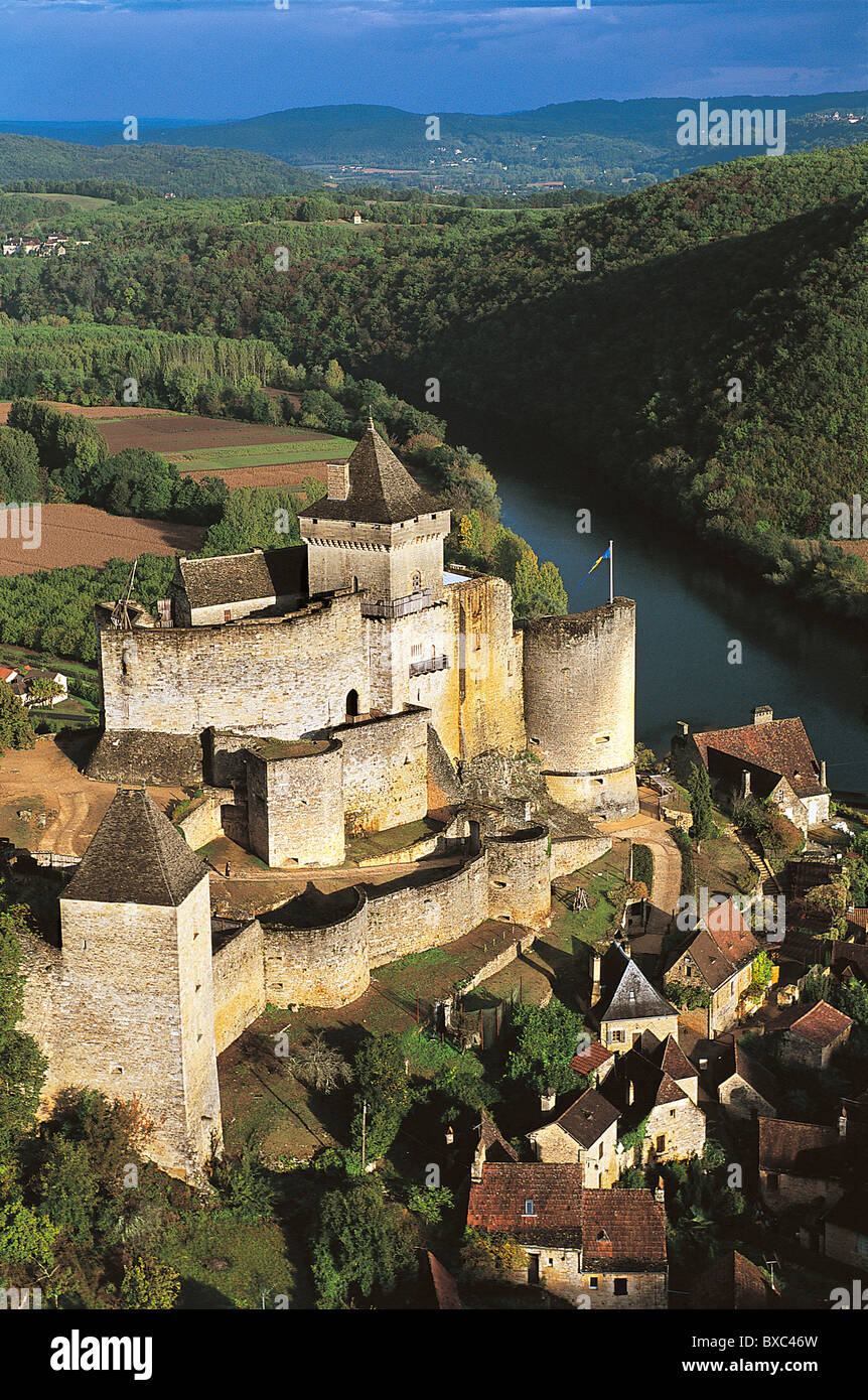 France, Perigord, Dordogne, Castelnaud Castle and Village Stock Photo ...