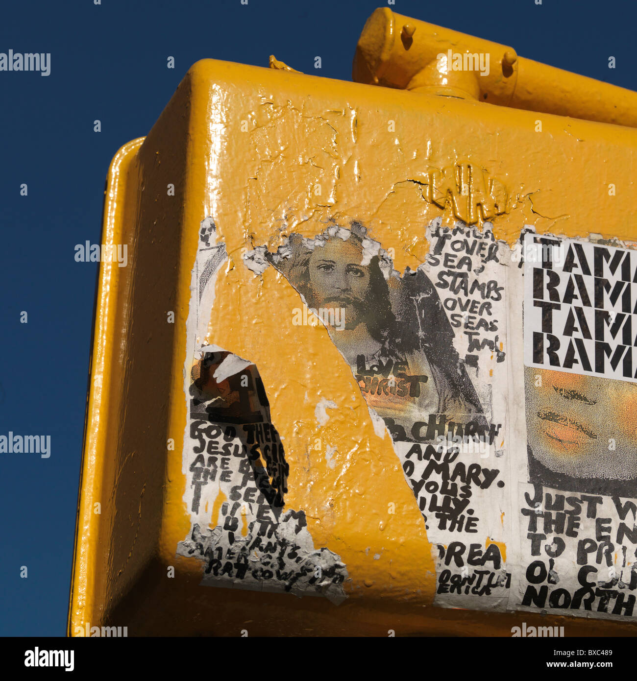 Peeling posters on a fixture in Manhattan, New York City, U.S.A Stock ...
