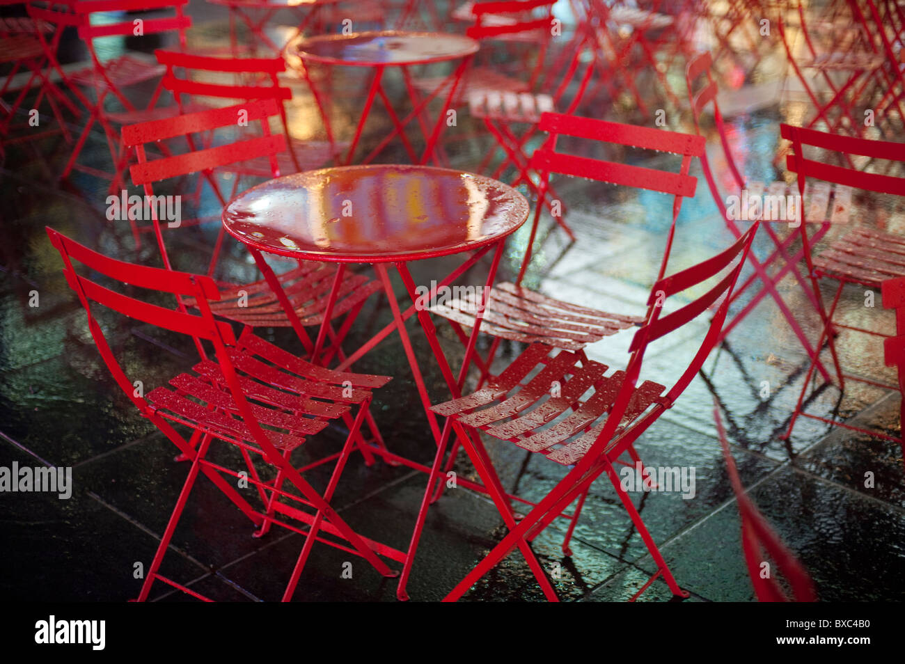 Empty tables and chairs in Times Square Manhattan, New York City, U.S.A ...