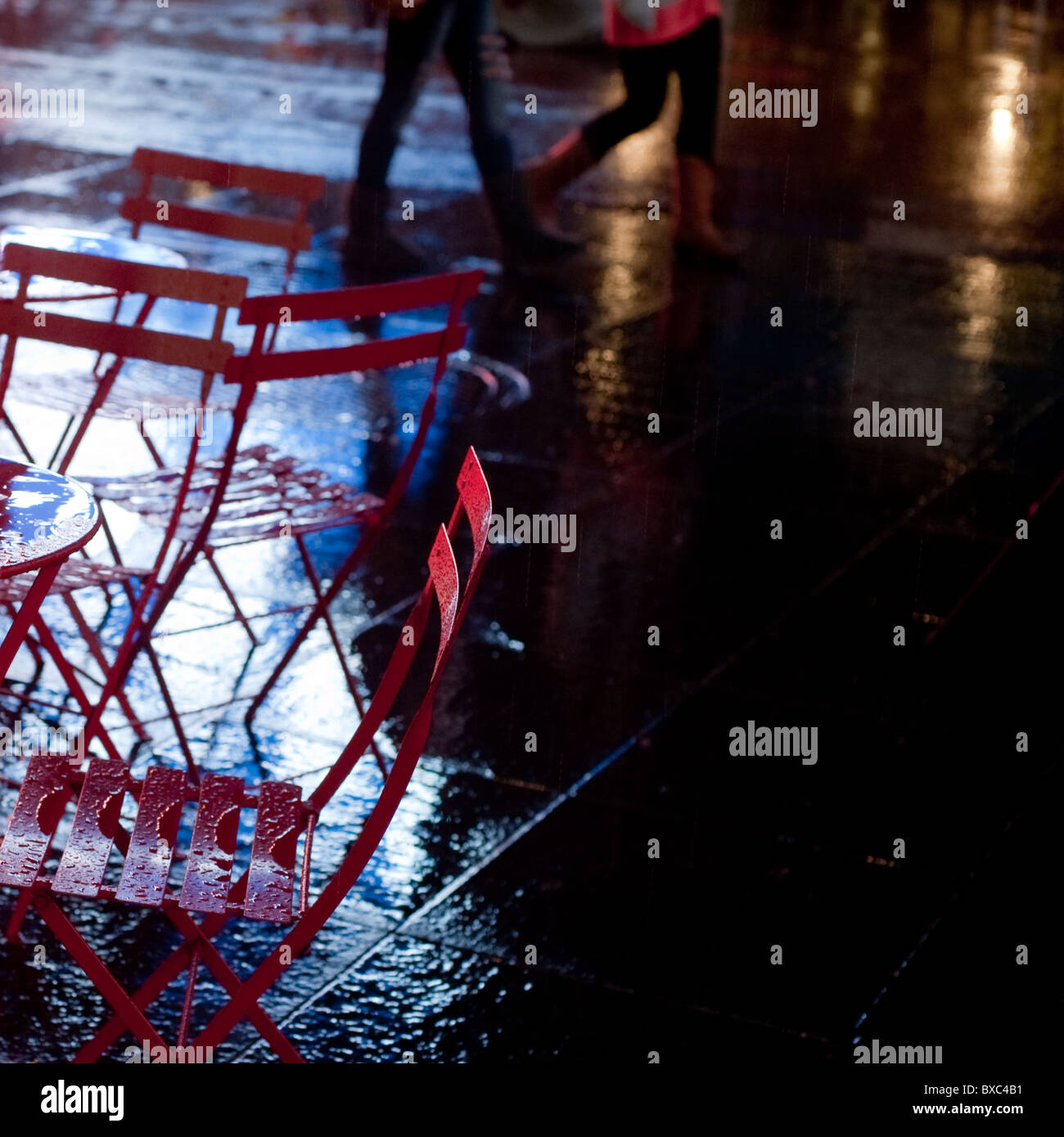 Empty tables and chairs in Times Square Manhattan, New York City, U.S.A ...
