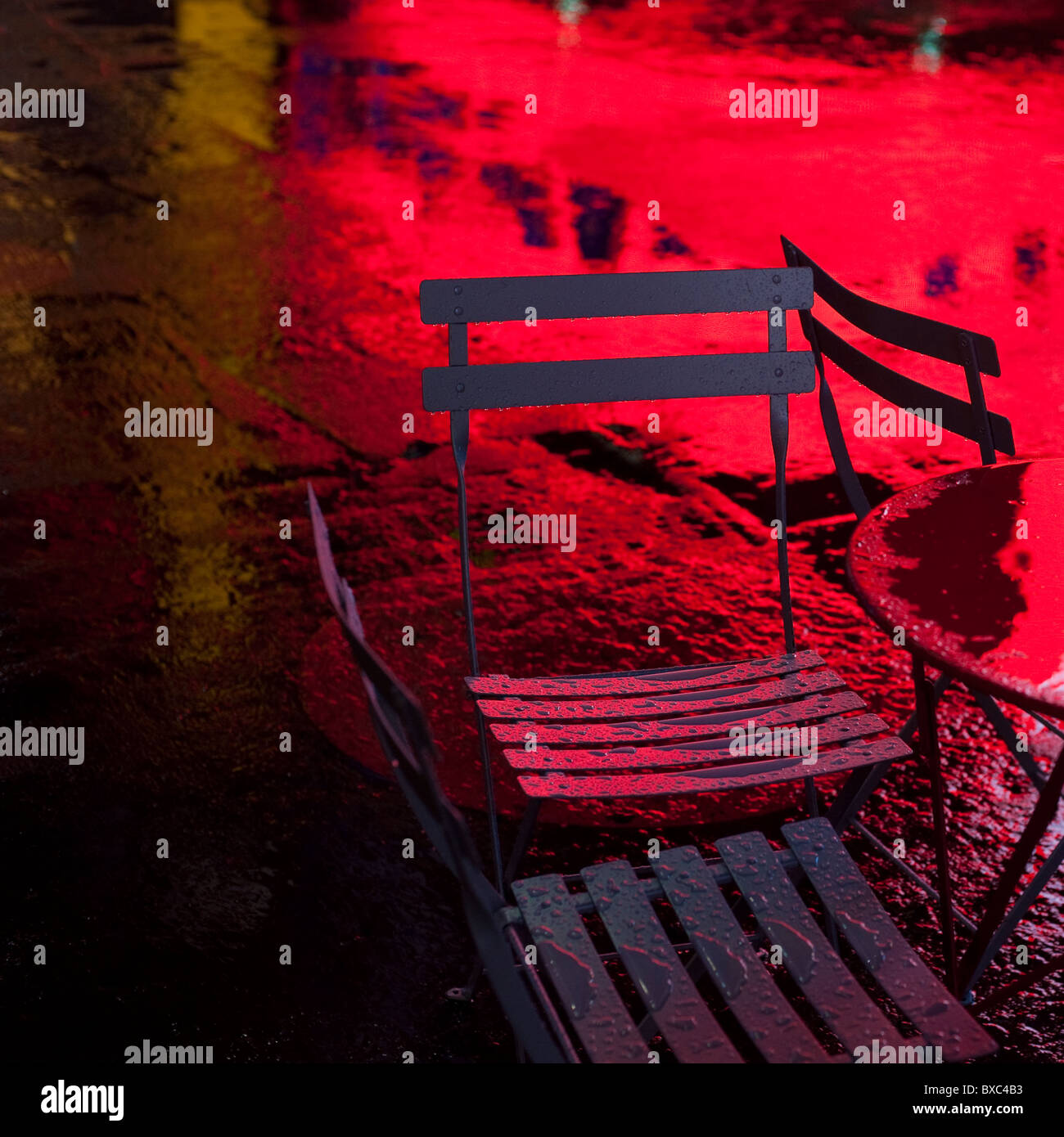 Empty tables and chairs in Times Square Manhattan, New York City, U.S.A ...