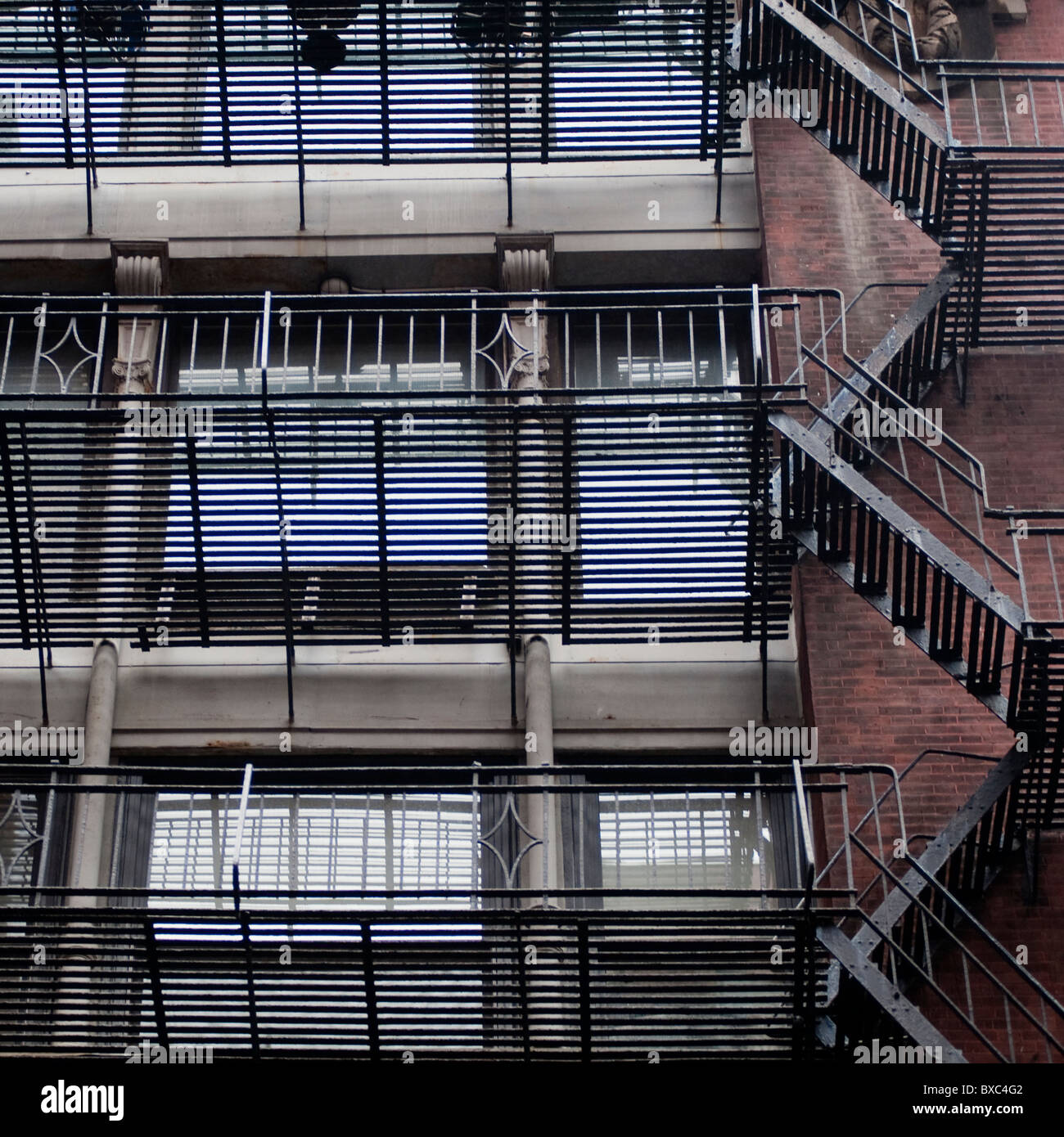 Exterior fire escape on a building in Manhattan, New York City, U.S.A ...