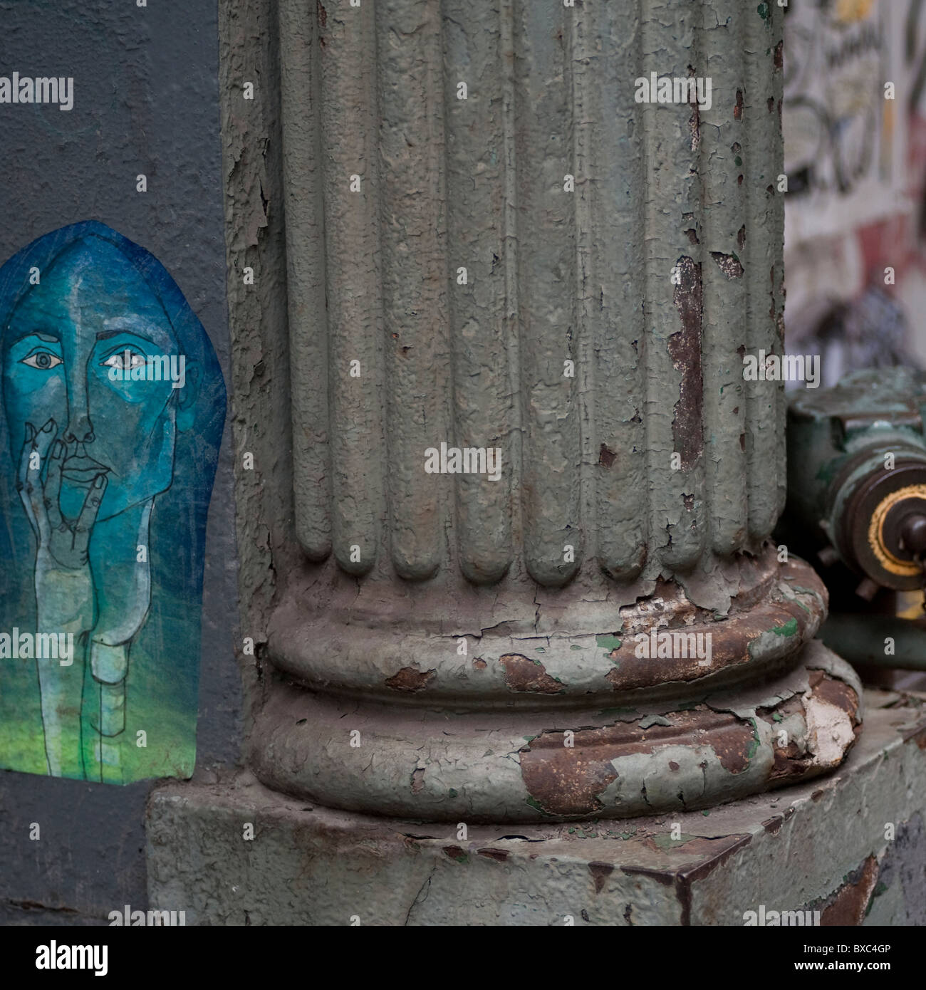 Bottom of a weathered column in Manhattan, New York City, U.S.A Stock ...