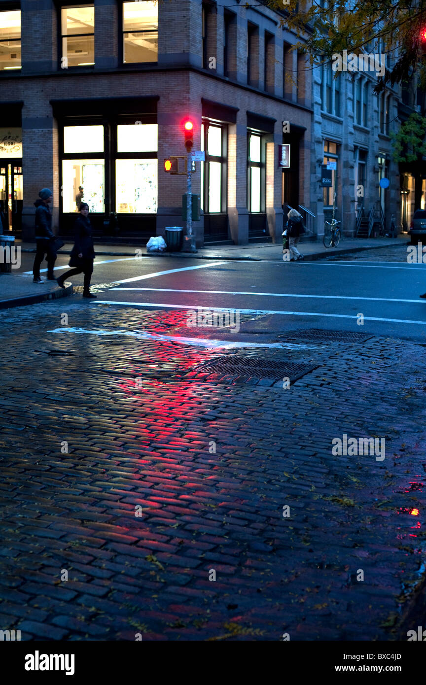 Intersection at night in Manhattan, New York City, U.S.A Stock Photo ...