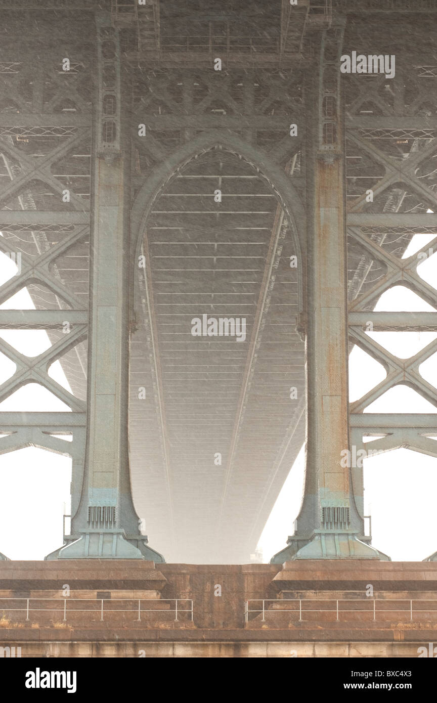 Underneath view of the Manhattan Bridge in Manhattan, New York City, U ...