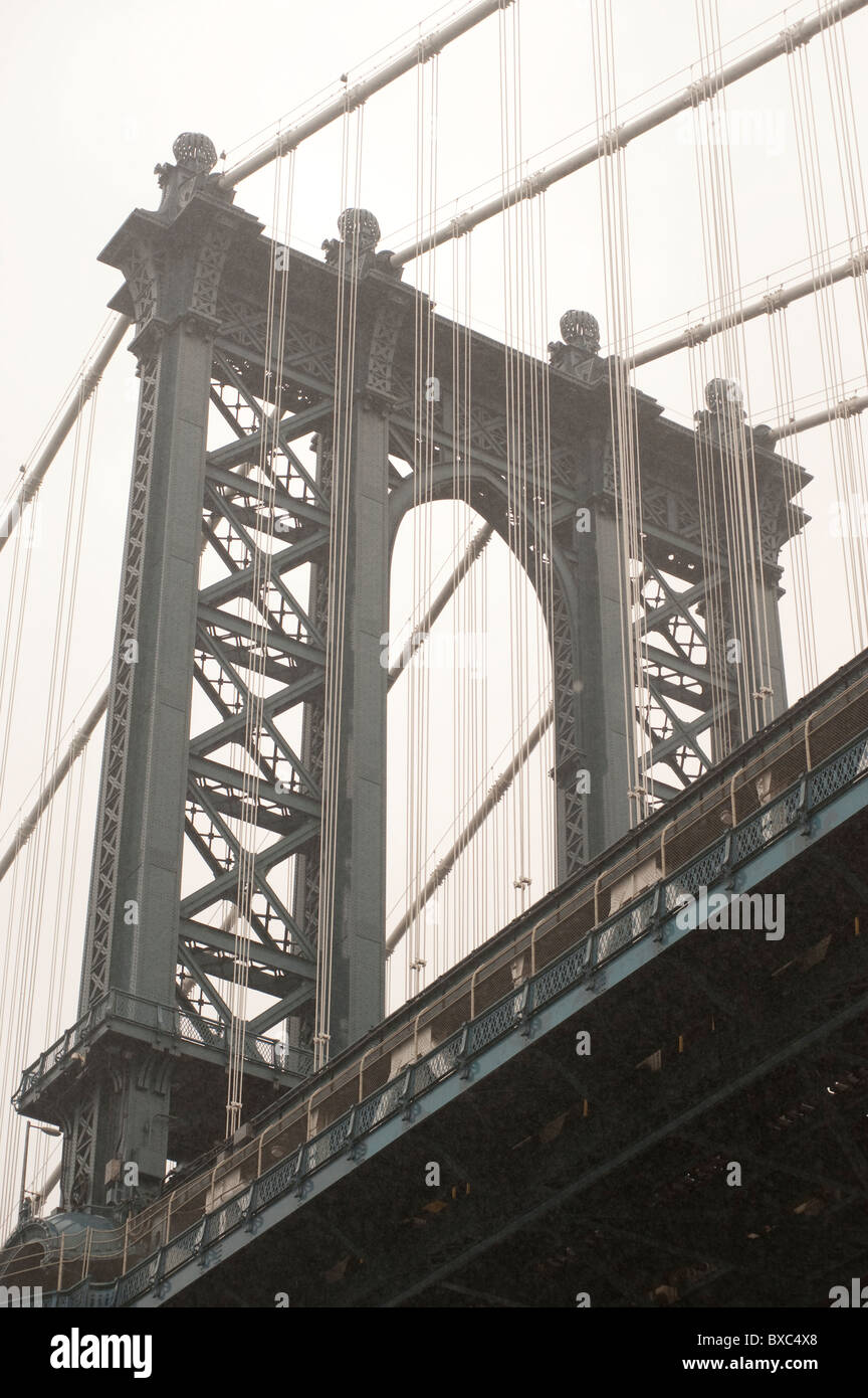 Upward view of the Manhattan Bridge in Manhattan, New York City, U.S.A ...