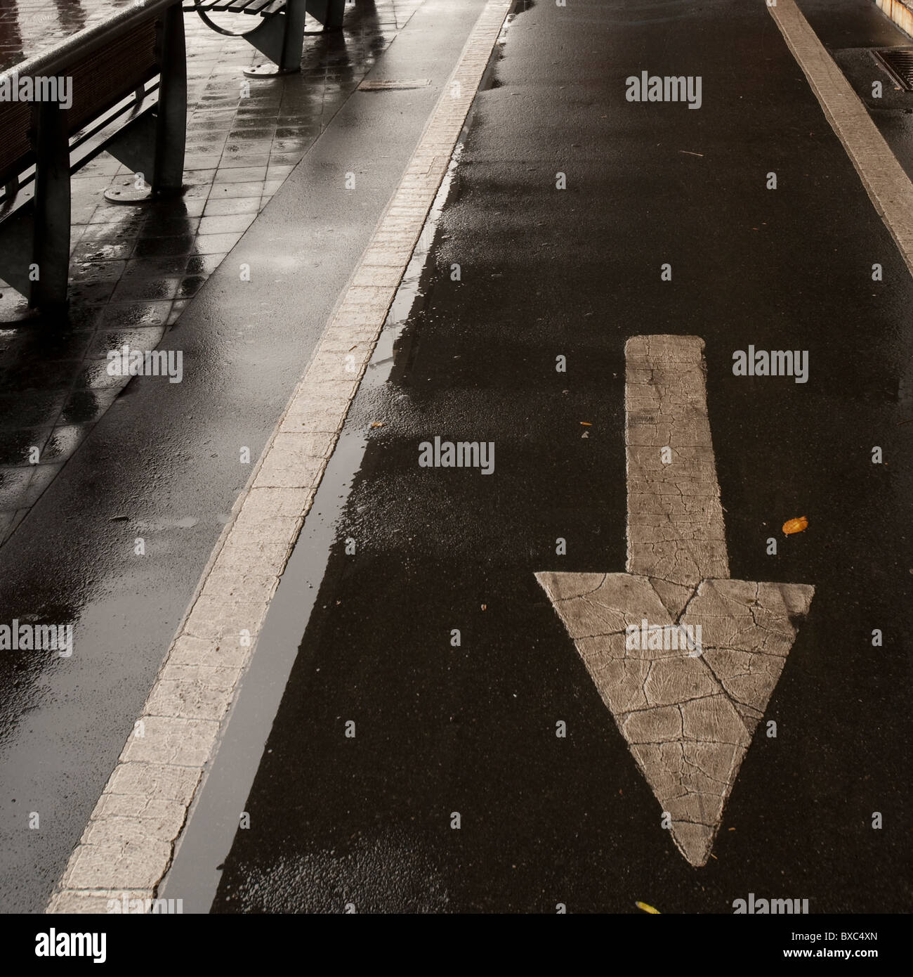 Arrow direction sign on Manhattan Bridge in Manhattan, New York City, U ...