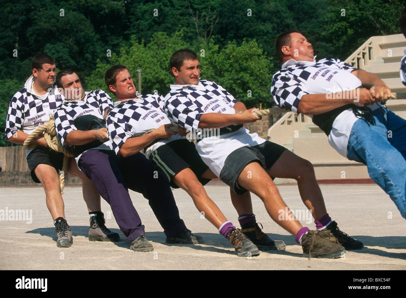 France, Pyrenees Atlantiques, St-Jean-Pied-de-Port, Basque Tug-of-war ...