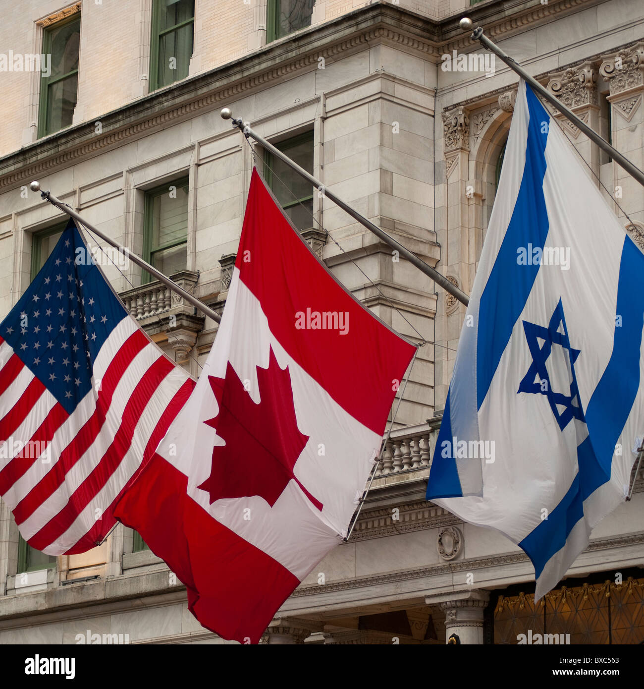 Flags on a building in Manhattan, New York City, U.S.A Stock Photo - Alamy
