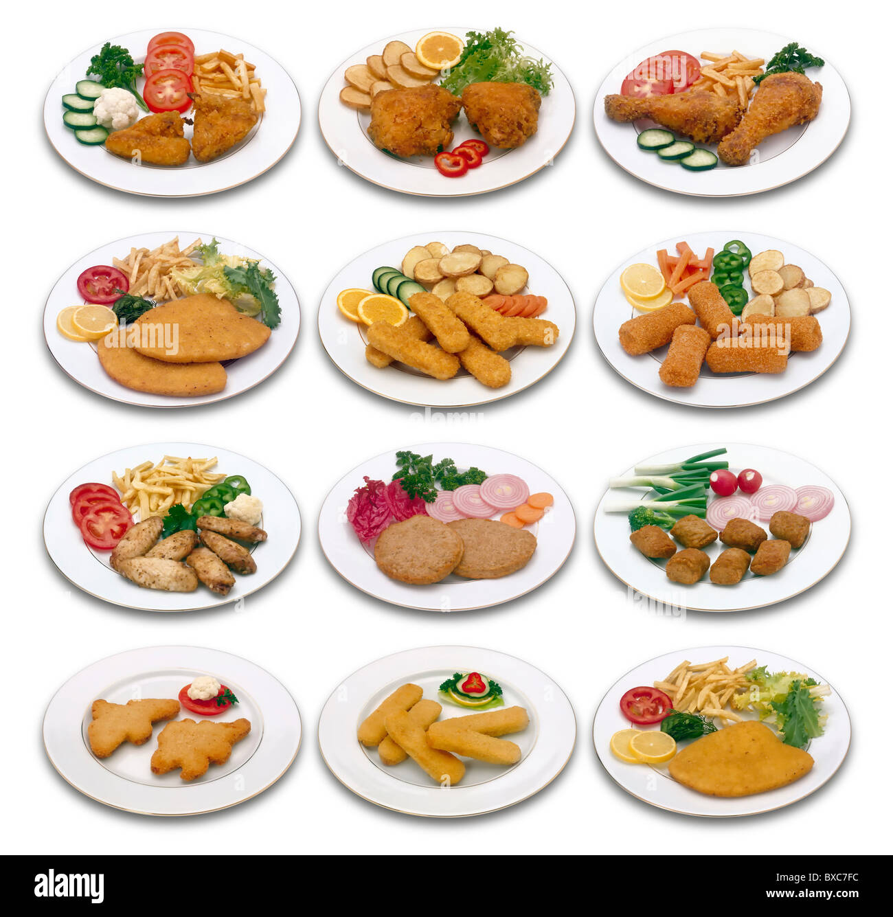 Nine different chicken menu isolated with clipping path Stock Photo - Alamy