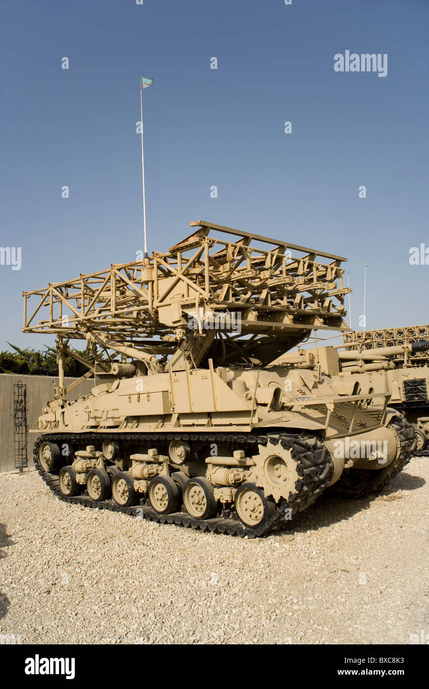 Armoured 290mm rocket launcher based on a Sherman tank at the Israeli ...