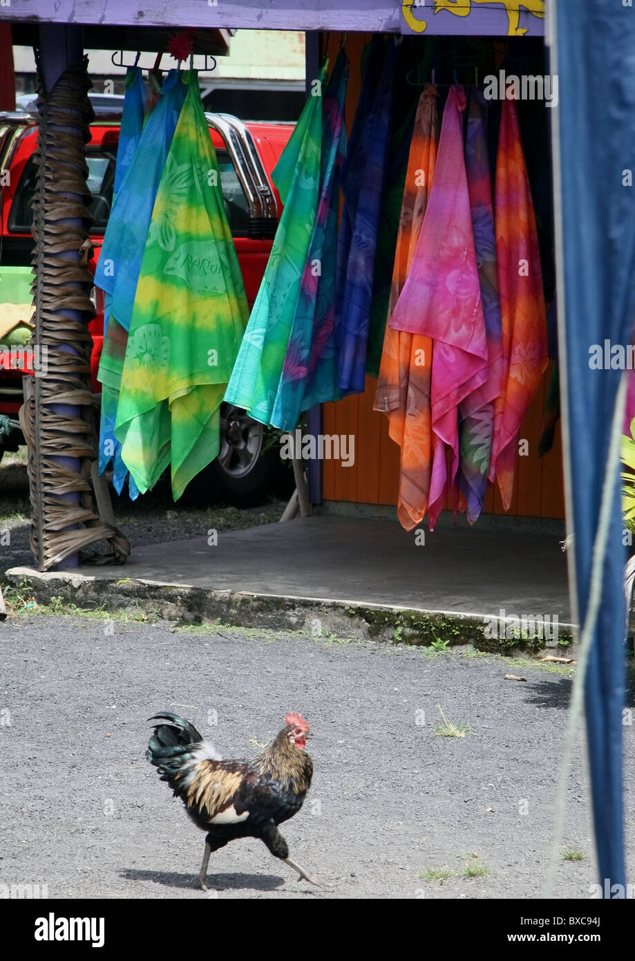 Market stall in Punanga Nui Market in Rarotonga in the Cook Islands ...