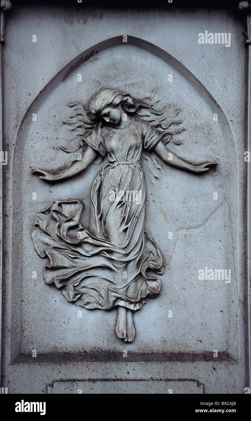 figure of young woman rising from death in Hampstead Cemetery Stock ...