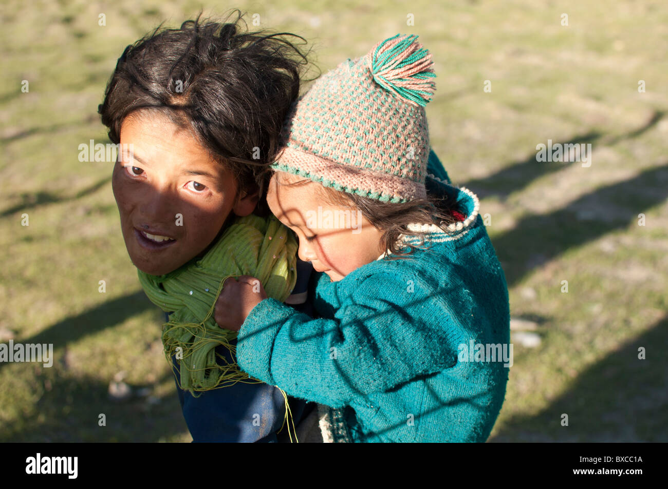 Two young girls in the remote area of Zanskar, a region of Ladakh in ...