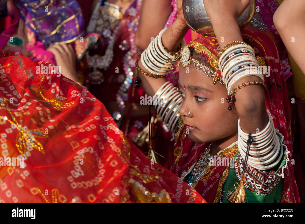 Young girls celebrating Ganguar festival in Rajasthan, India Stock ...