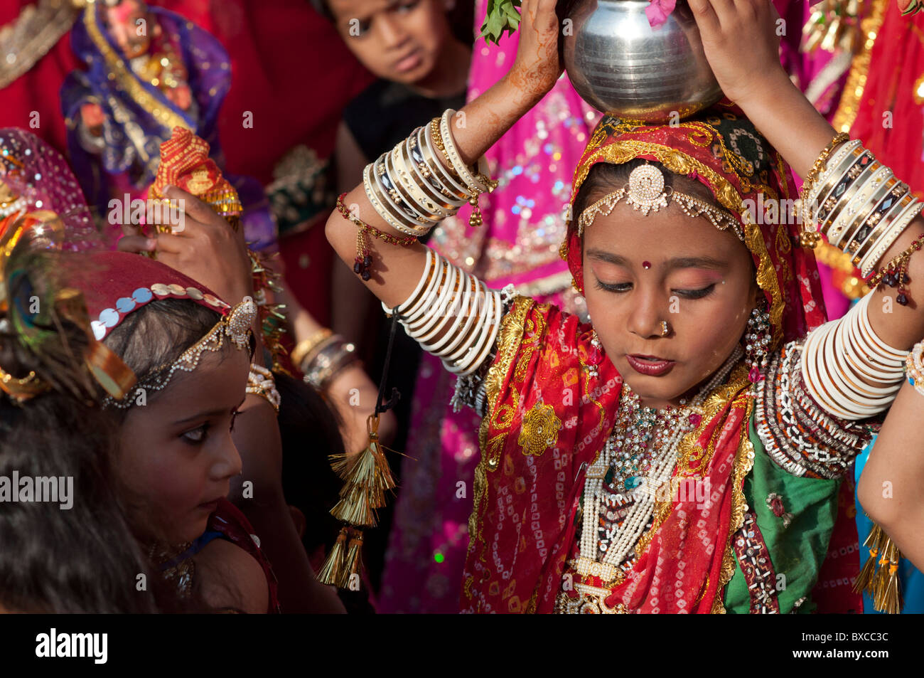 Young girls celebrating Ganguar festival in Rajasthan, India Stock ...