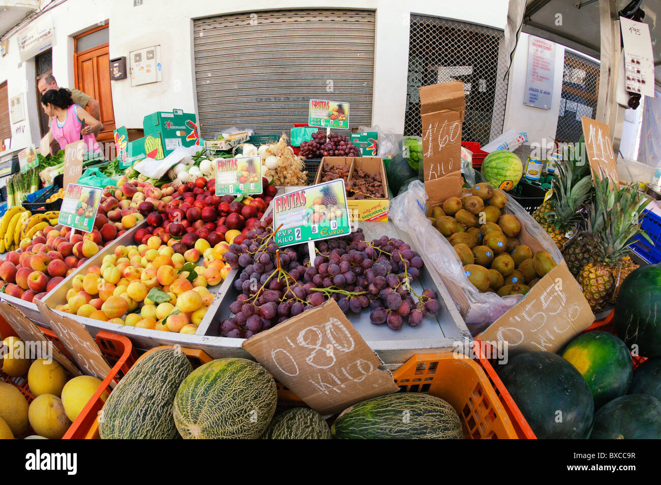 stand on the fruit and vegetable market in Altea, Costa Blanca, Spain ...