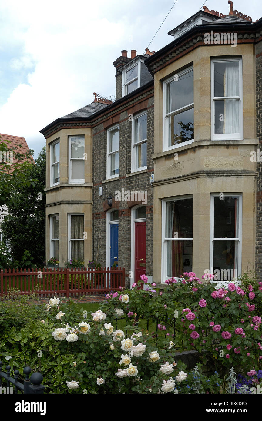 Row houses and flower gardens; Cambridge, England; 070529 6131 Stock ...
