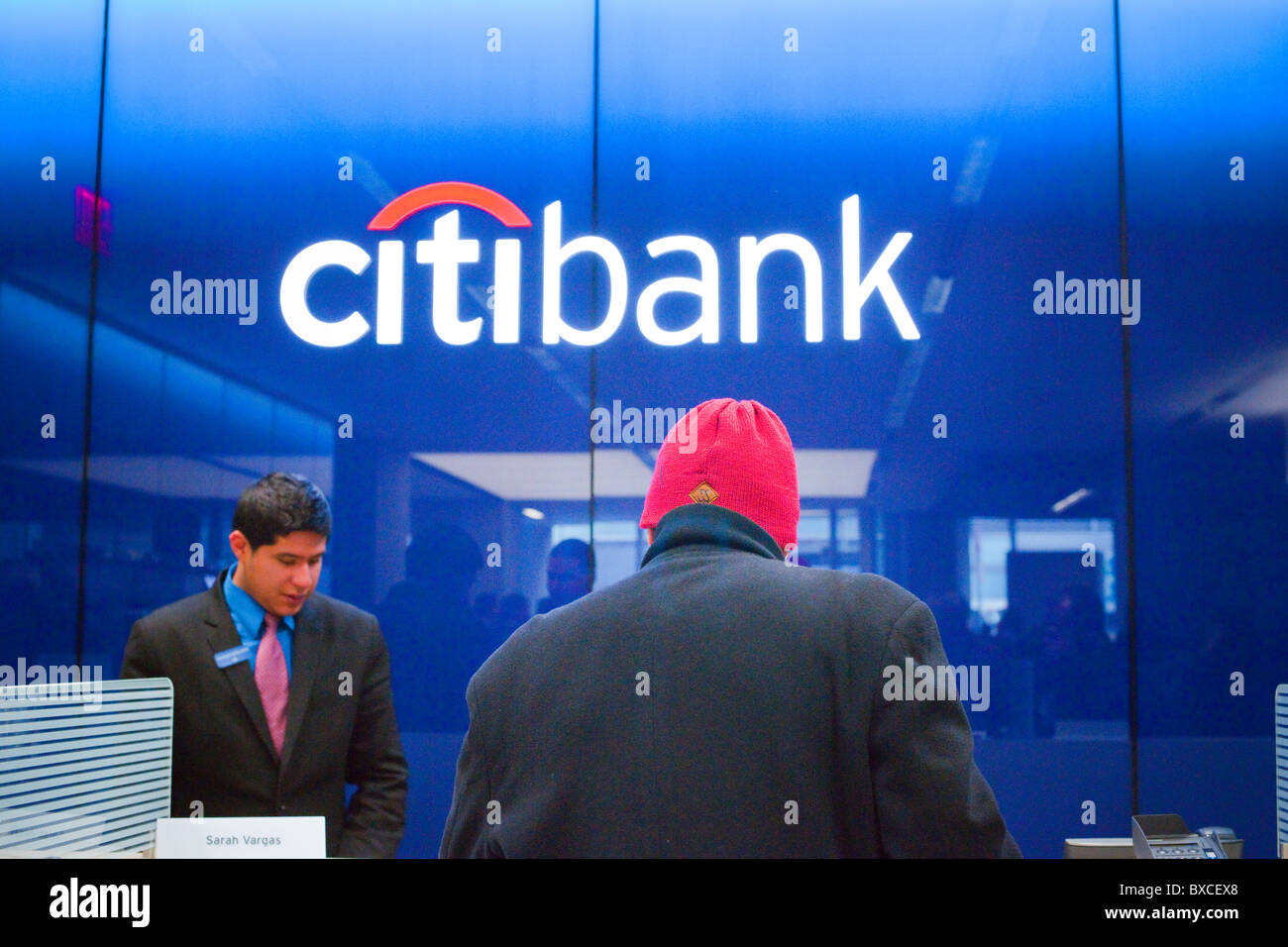 Teller stations in the Citibank new flagship high tech branch in the ...