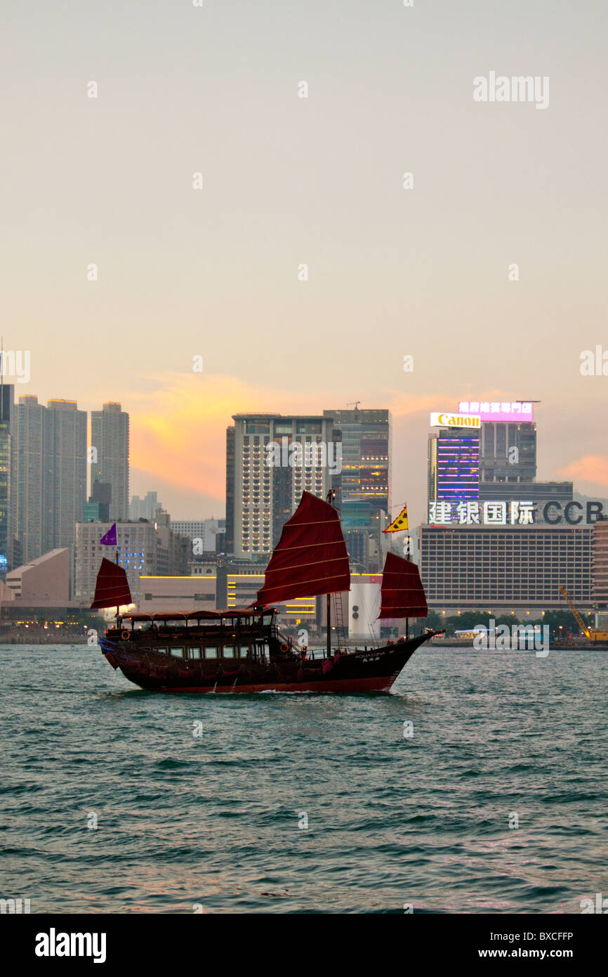 Hong Kong Junk Trips on Victoria Harbour, Harbor, with Kowloon in the ...