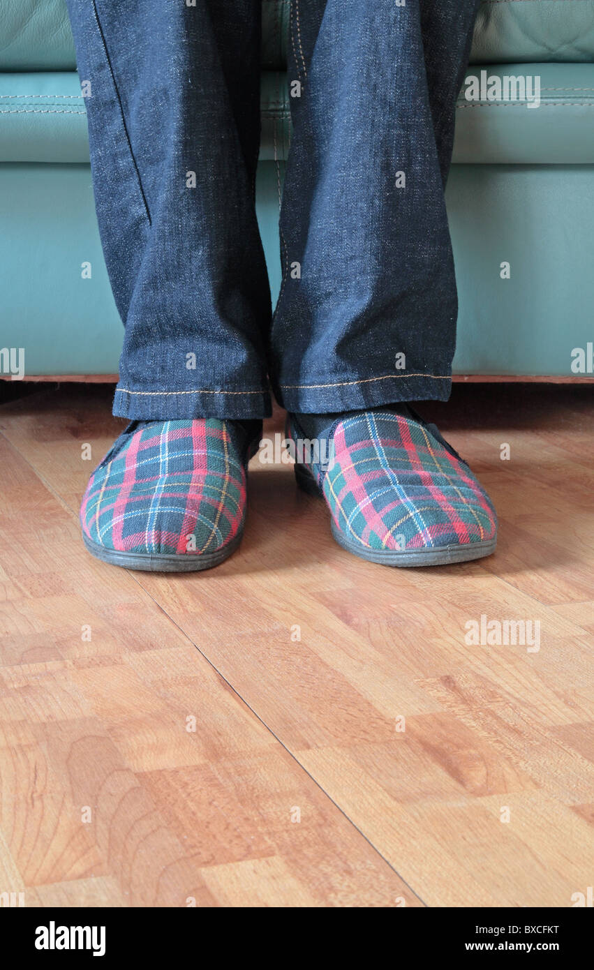 Mens feet in slippers hi-res stock photography and images - Alamy