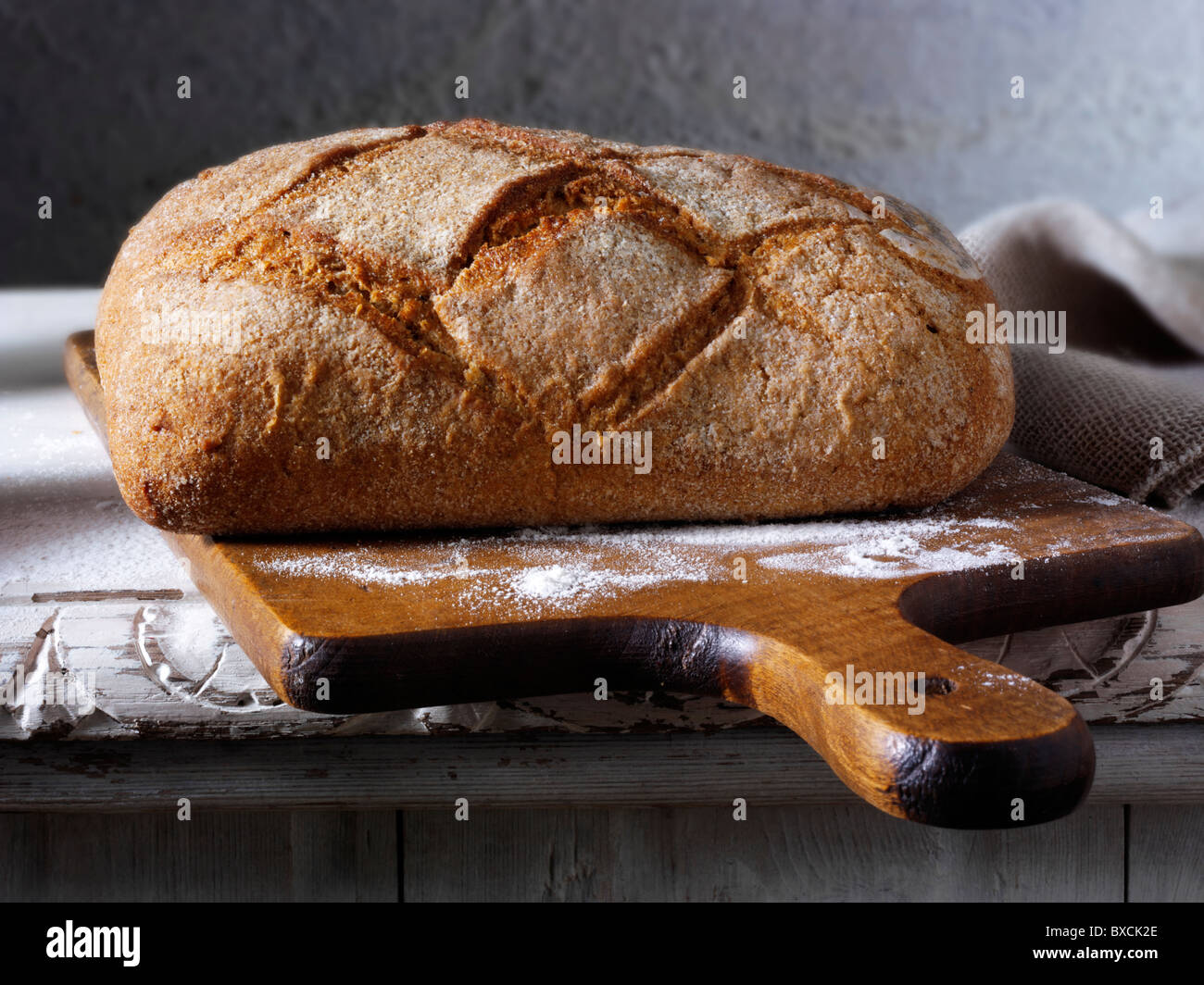 Artisan organic wholemeal bread loaf Stock Photo - Alamy