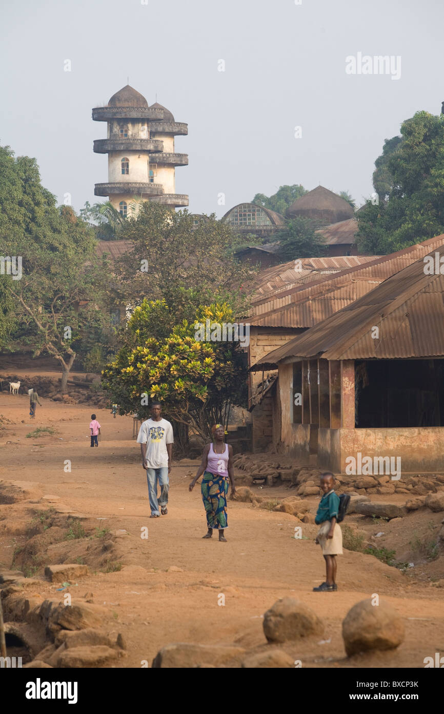 Minarets rise above the town of Port Loko in Sierra Leone, West Africa ...