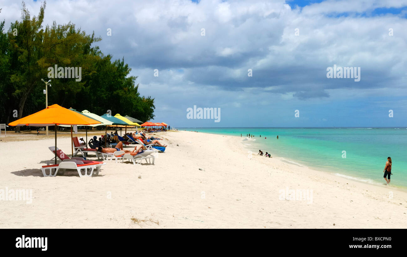 The long white sand beach in Flic en Flac, Black River, Mauritius Stock ...