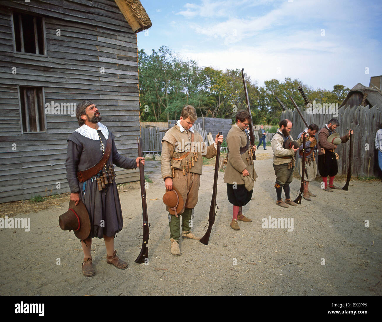 Pilgrims with muskets, Plimoth Plantation, Plymouth, Plymouth County ...